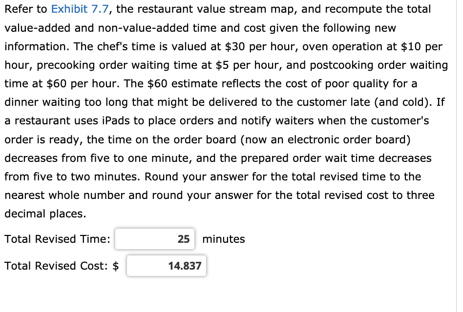 Solved Refer to Exhibit 7.7, the restaurant value stream | Chegg.com