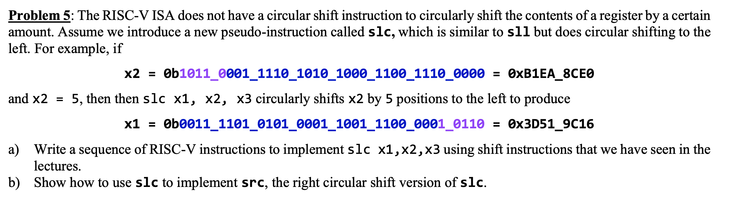 Solved Problem 5: The RISC-V ISA does not have a circular | Chegg.com