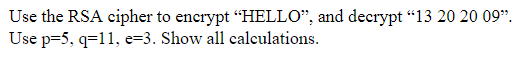 Solved Use the RSA cipher to encrypt “HELLO”, and decrypt | Chegg.com