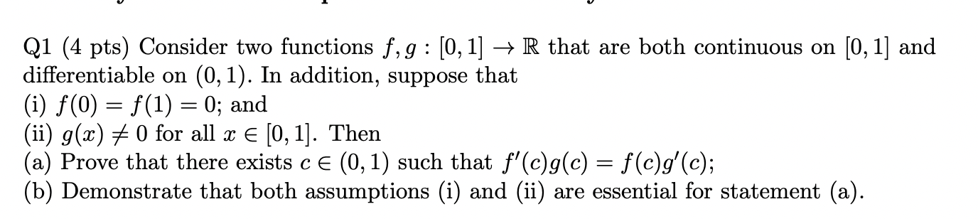 Solved Q1 (4 pts) Consider two functions f,g:[0,1]→R that | Chegg.com