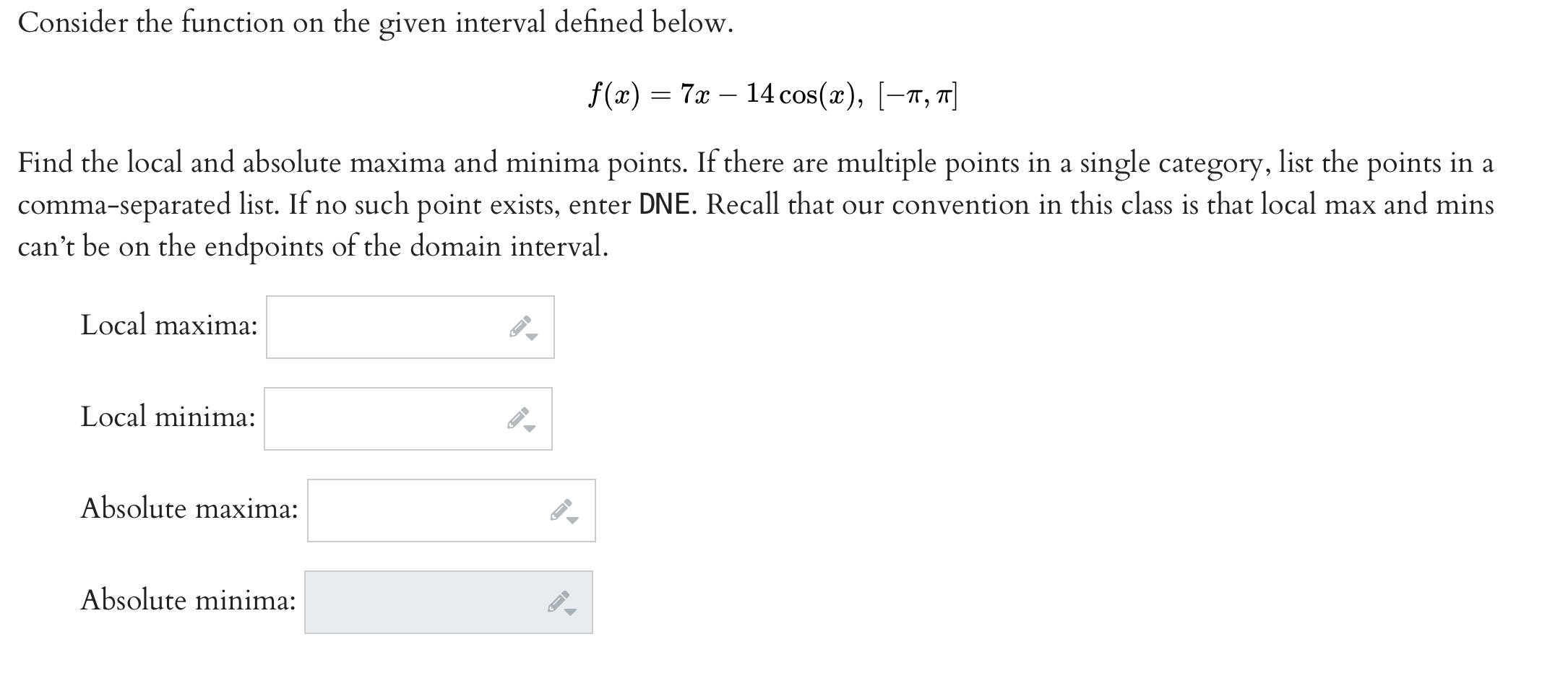 Solved Consider the function on the given interval defined | Chegg.com