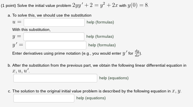 Solved u (1 point) Solve the initial value problem 2yy' + 2 | Chegg.com