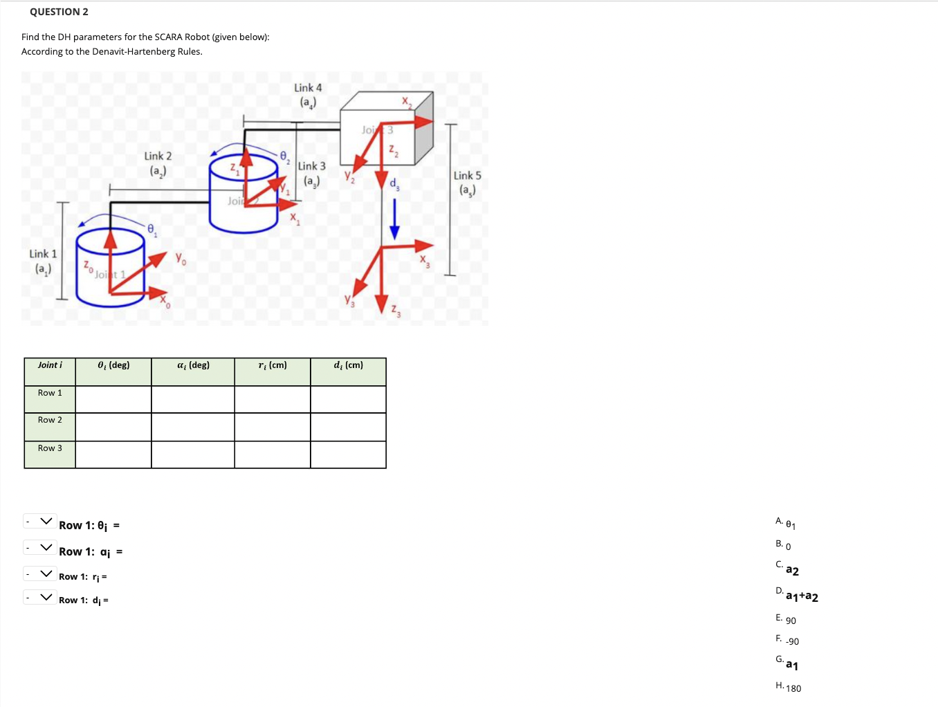 Find the DH parameters for the SCARA Robot (given | Chegg.com