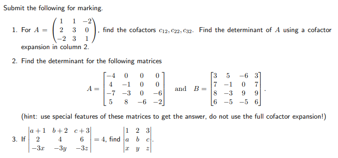 Submit the following for marking. 1. For | Chegg.com