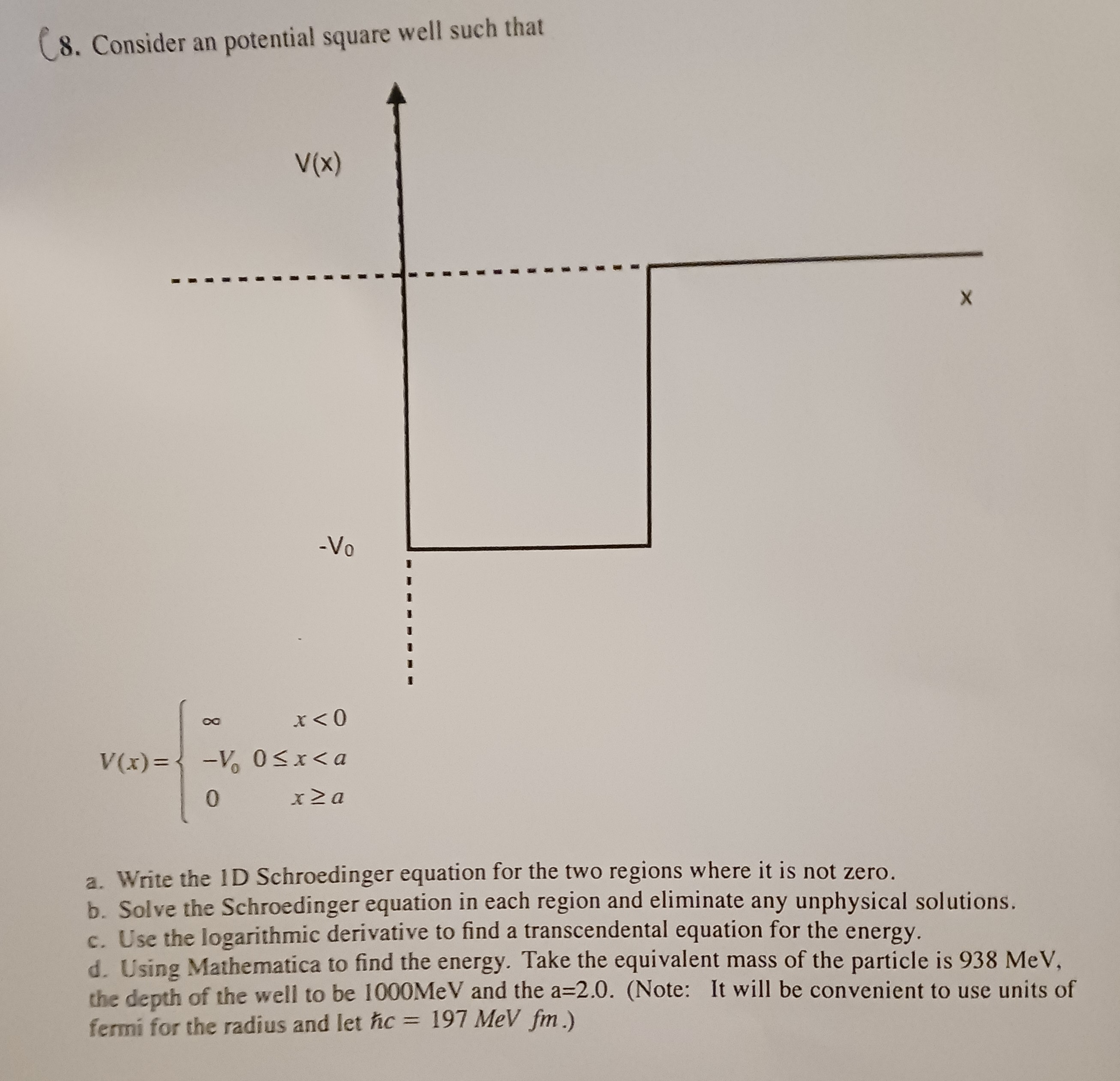 Solved Consider an potential square well such thata. ﻿Write | Chegg.com