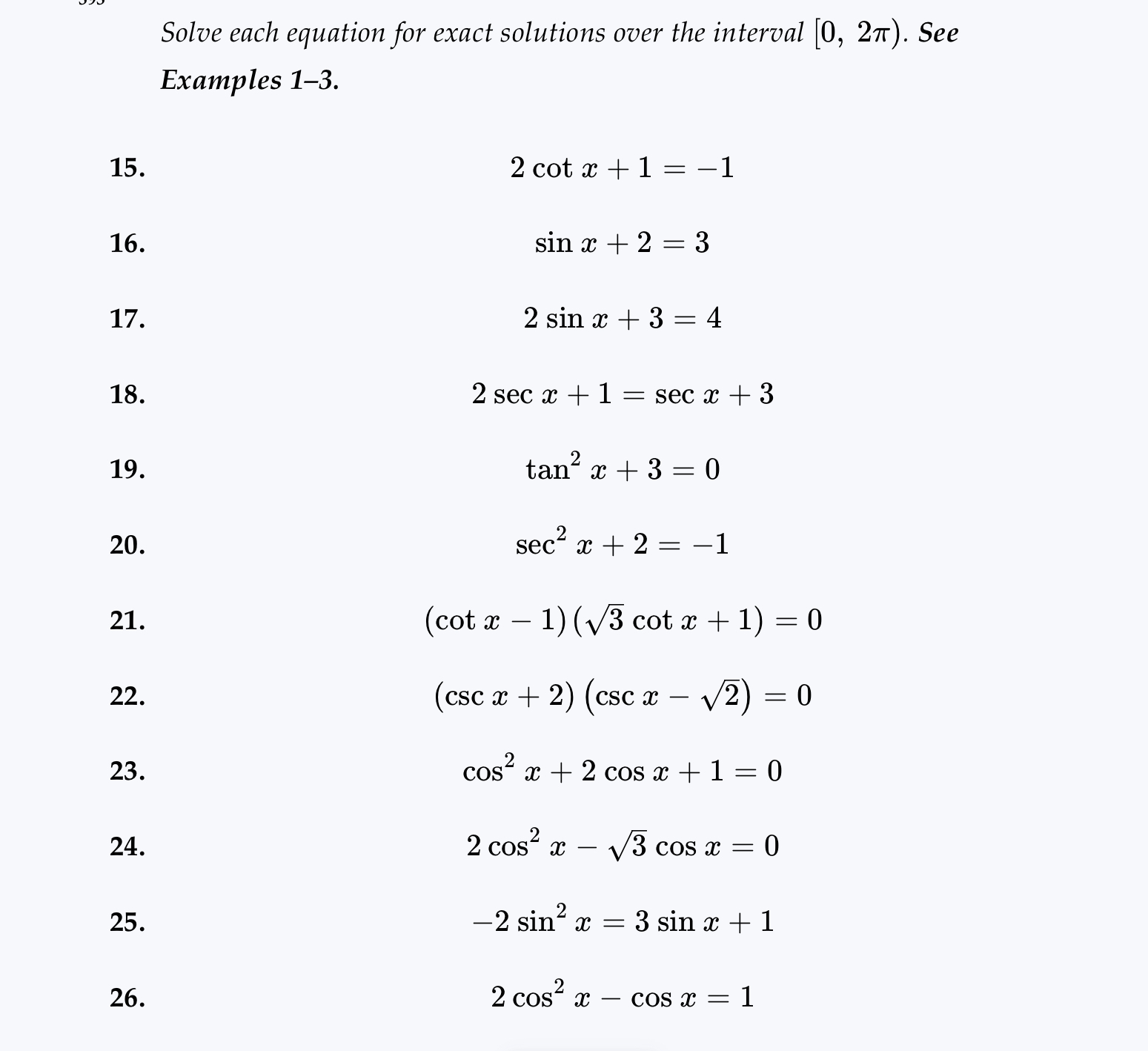Solved Solve each equation for exact solutions over the | Chegg.com