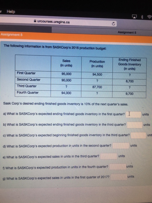 Solved Help urcourses.uregina.ca The following Information | Chegg.com