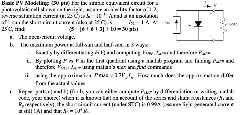 Solved Load Basic PV Modeling: (30 pts) For the simple | Chegg.com