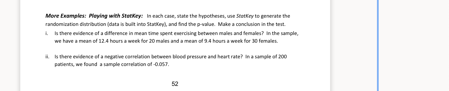 Solved More Examples: Playing with Statkey: In each case, | Chegg.com