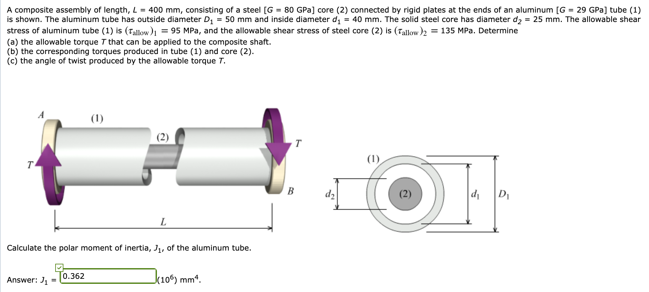 Solved A composite assembly of length, L = 400 mm, | Chegg.com
