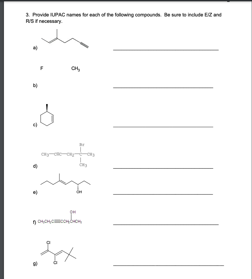 Solved 3. Provide IUPAC names for each of the following | Chegg.com