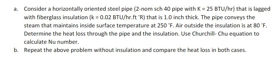 Solved Consider a horizontally oriented steel pipe (2-nom | Chegg.com