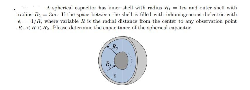 Solved A spherical capacitor has inner shell with radius R1 | Chegg.com