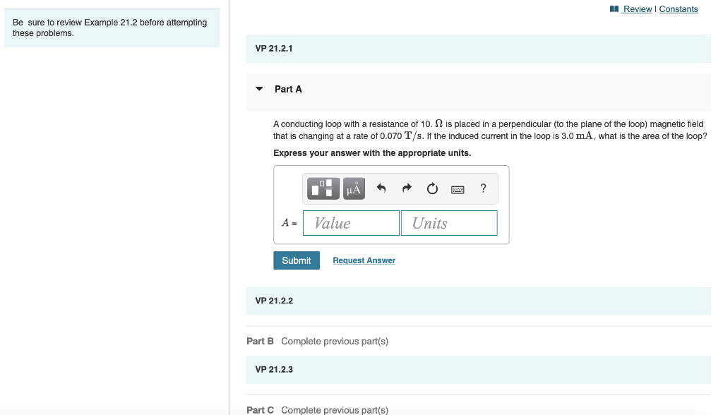 Solved Review Constants Be sure to review Example 21.2 | Chegg.com
