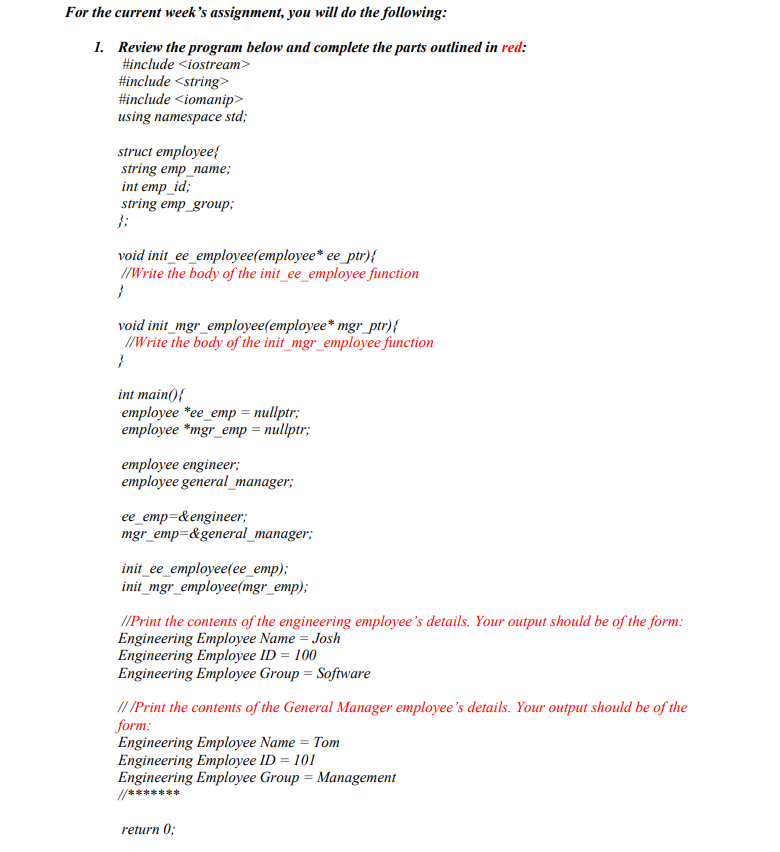 Solved For the current week's assignment, you will do the | Chegg.com