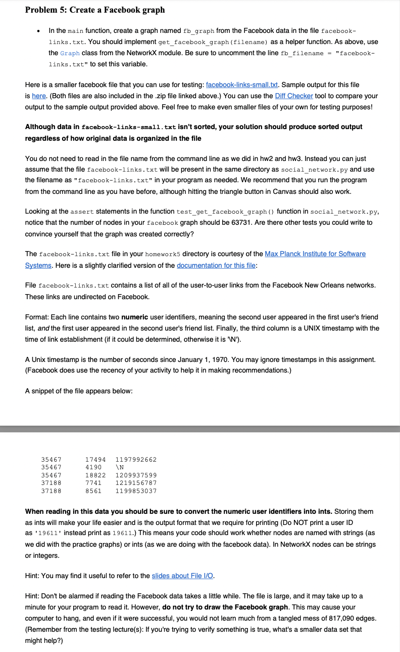Solved - In the main function, create a graph named fb_graph | Chegg.com