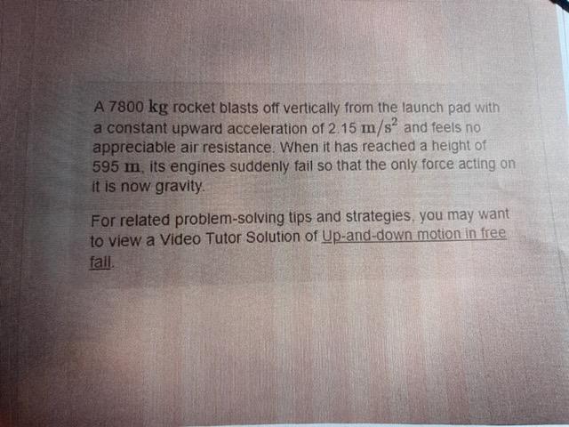 Solved A 7800 kg rocket blasts off vertically from the | Chegg.com