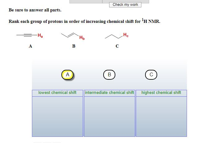 Solved Check my work Be sure to answer all parts . Rank each | Chegg.com