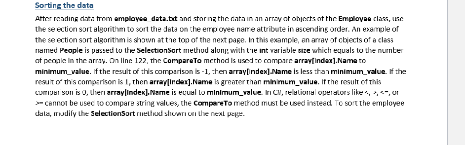 Solved Sorting the data After reading data from | Chegg.com