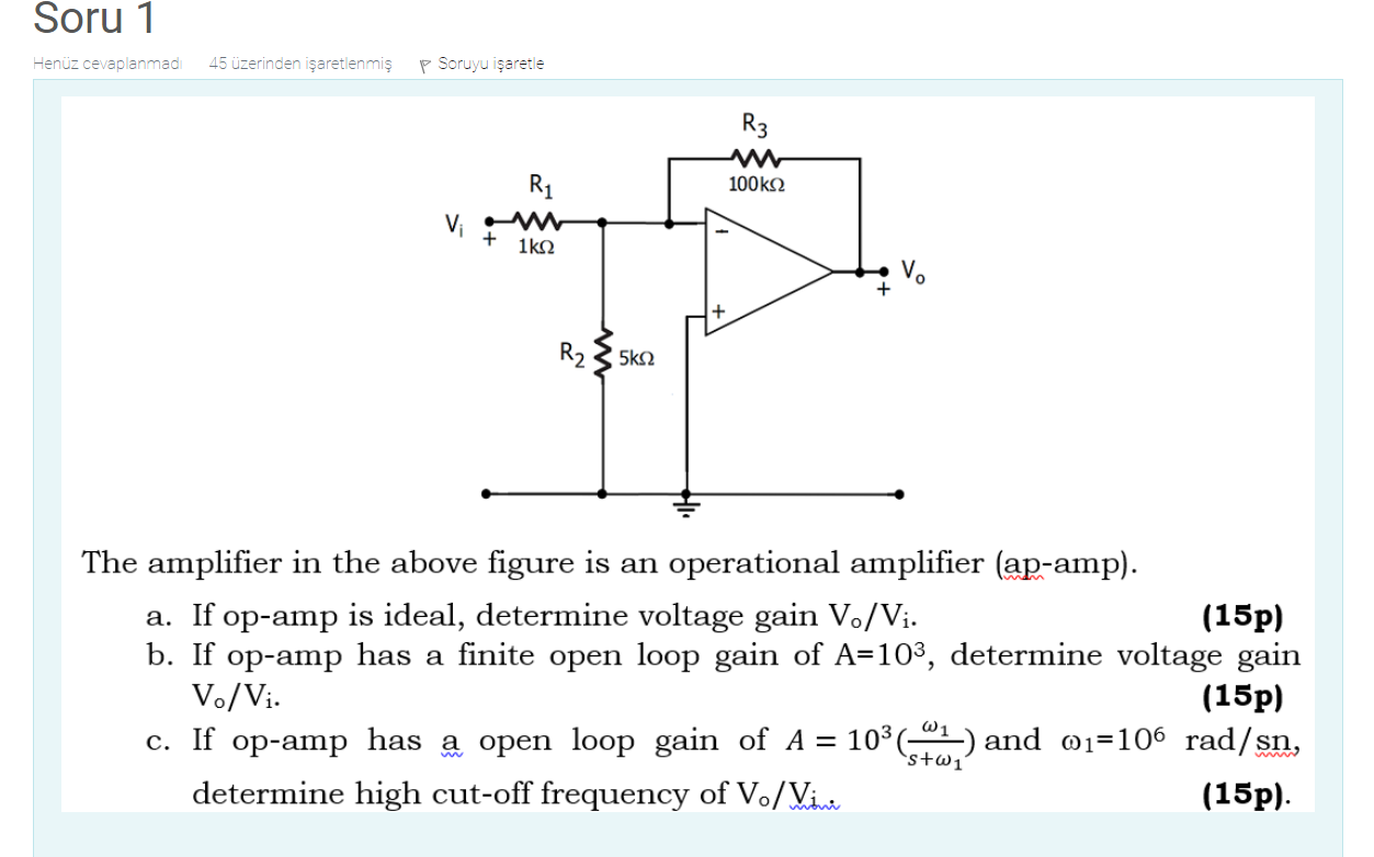 Solved The amplifier in the above figure is an operational | Chegg.com