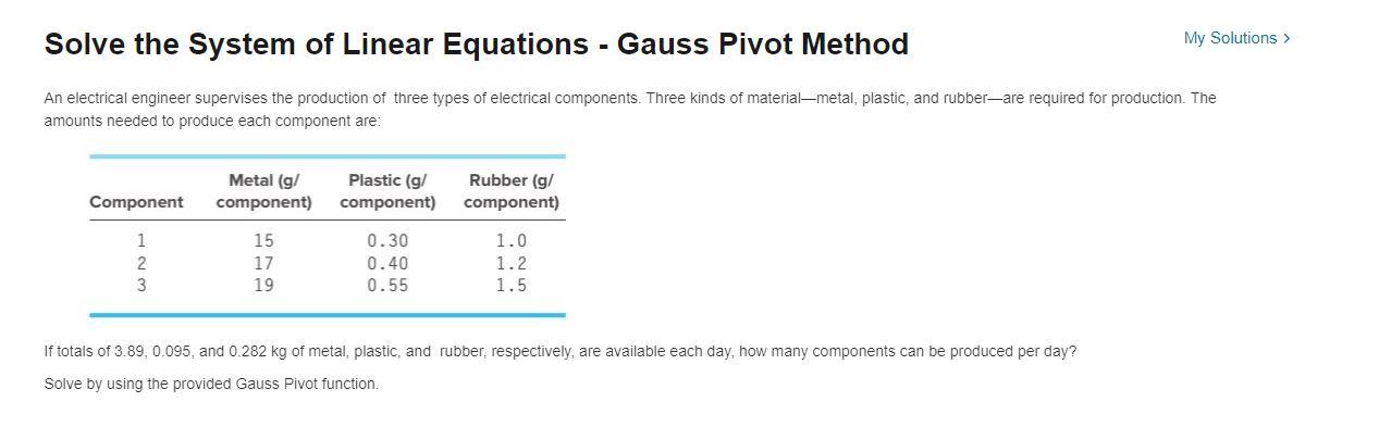 Solved Solve the System of Linear Equations - Gauss Pivot | Chegg.com