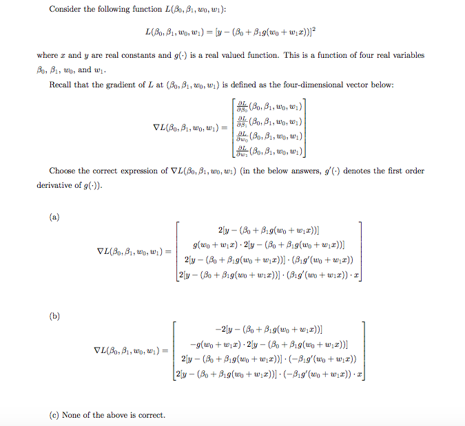 Solved Consider the following function L(β0,β1,w0,w1) : | Chegg.com