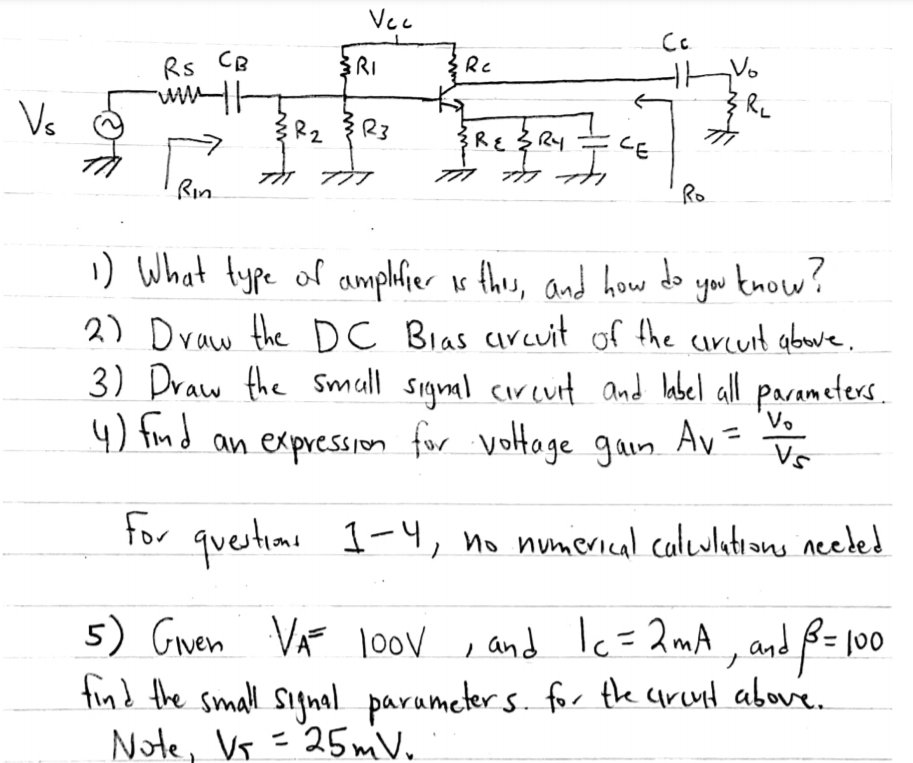 Solved Vec Cc Rs CB RI Rc WH Vo BRL Vs ER2 R R3 REZRy CE E | Chegg.com