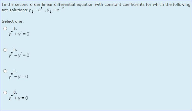 Solved Find a second order linear differential equation with | Chegg.com