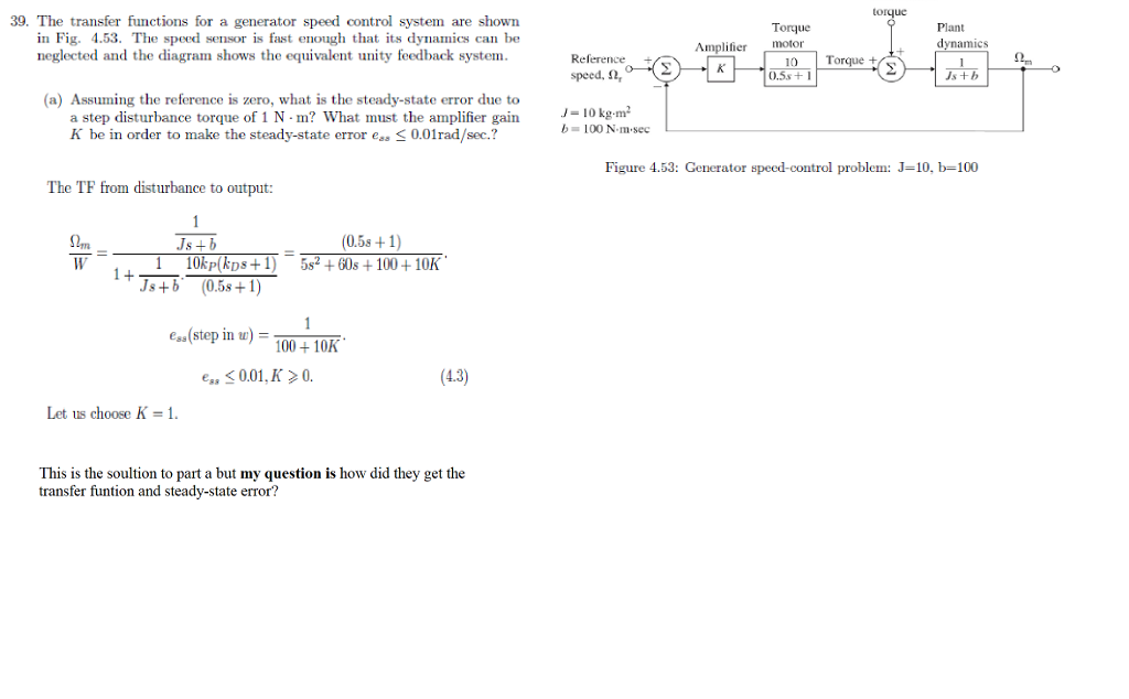 Solved uc 39. The transfer functions for a generator speed | Chegg.com