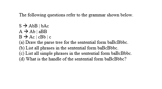 Solved The following questions refer to the grammar shown | Chegg.com