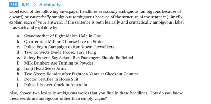 9.14 . Ambiguity RPE Label each of the following | Chegg.com