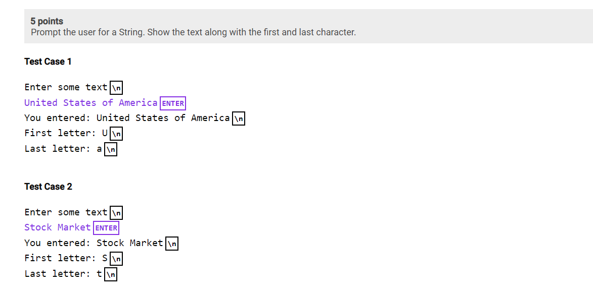Solved 5 points Prompt the user for a String. Show the text | Chegg.com
