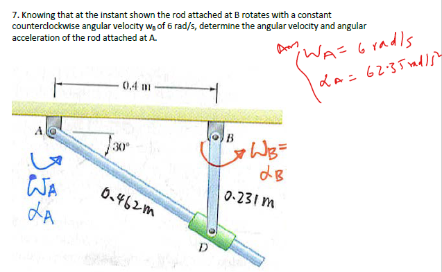 Solved 7 Knowing That At The Instant Shown The Rod Attached