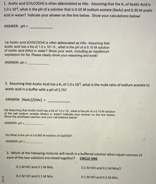 Solved 1. Acetic acid (CH3COOH) is often abbreviated as HAc. | Chegg.com