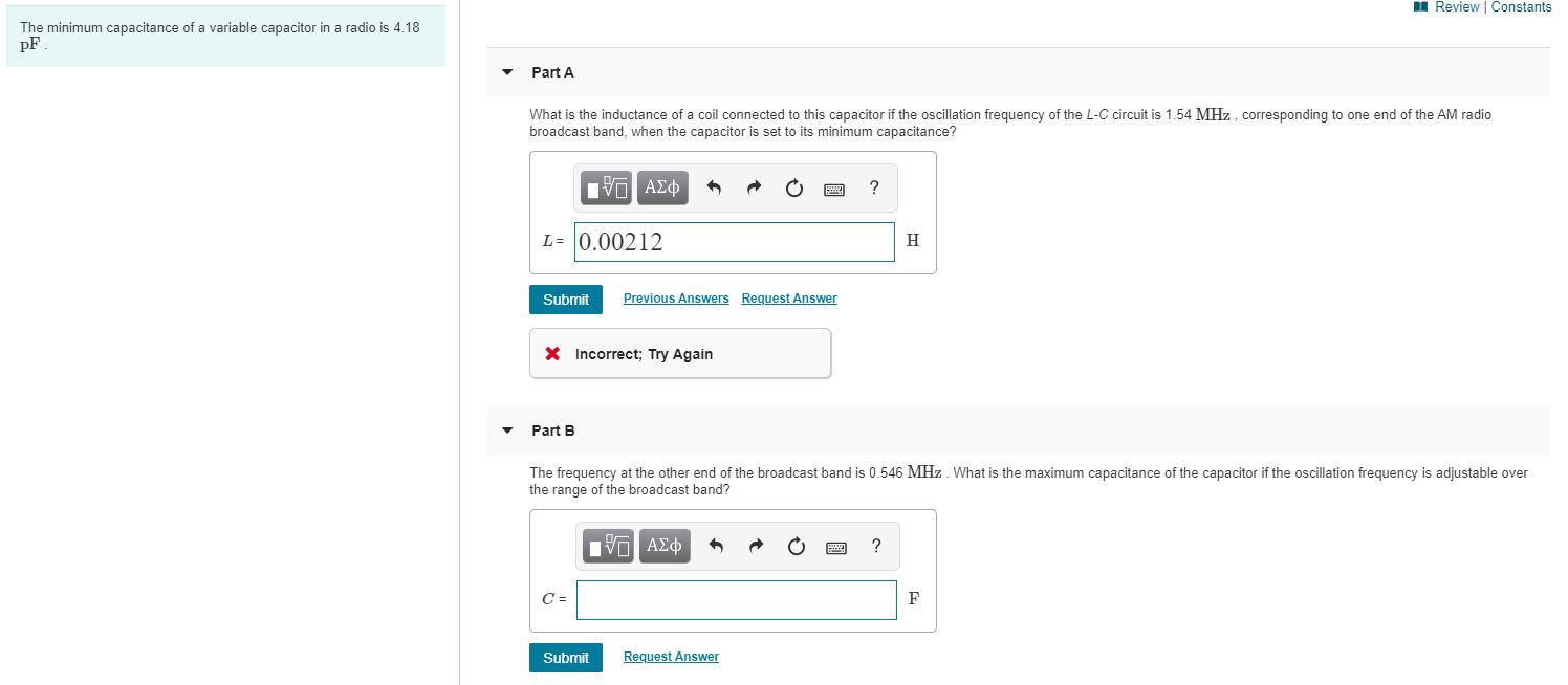 Solved Review Constants The minimum capacitance of a | Chegg.com