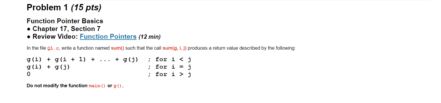 Problem 1 (15 pts) Function Pointer Basics • Chapter | Chegg.com