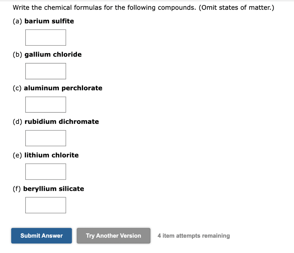 Solved Write the chemical formulas for the following | Chegg.com