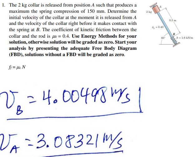 Solved 1. ﻿The 2 ﻿kg collar is released from position A such | Chegg.com