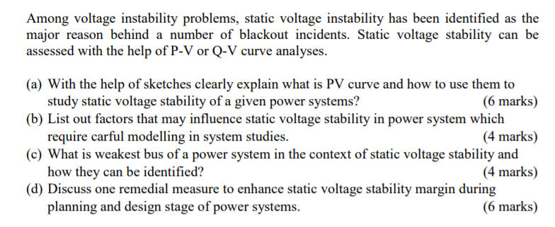 Solved Among voltage instability problems, static voltage | Chegg.com