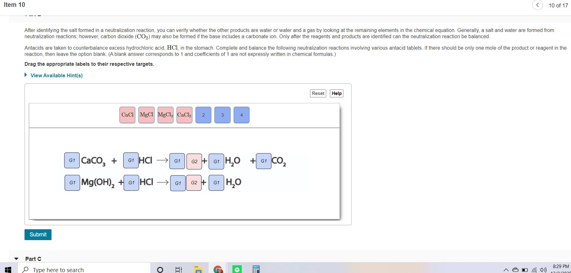Solved Item 10 10 of 17 After identifying the salt formed in | Chegg.com