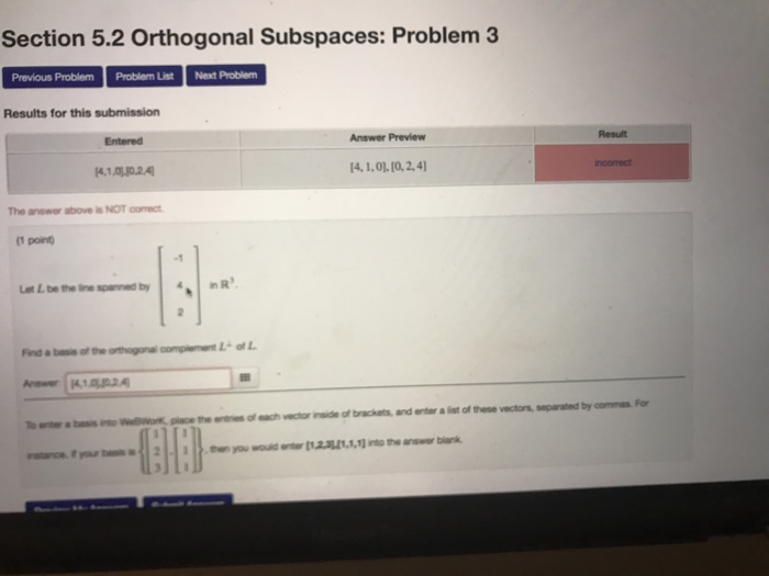 Solved Section 5.1 Scalar Product: Problem 20 (1 point) Find | Chegg.com