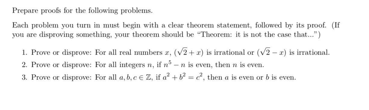 Solved Prepare proofs for the following problems. Each | Chegg.com