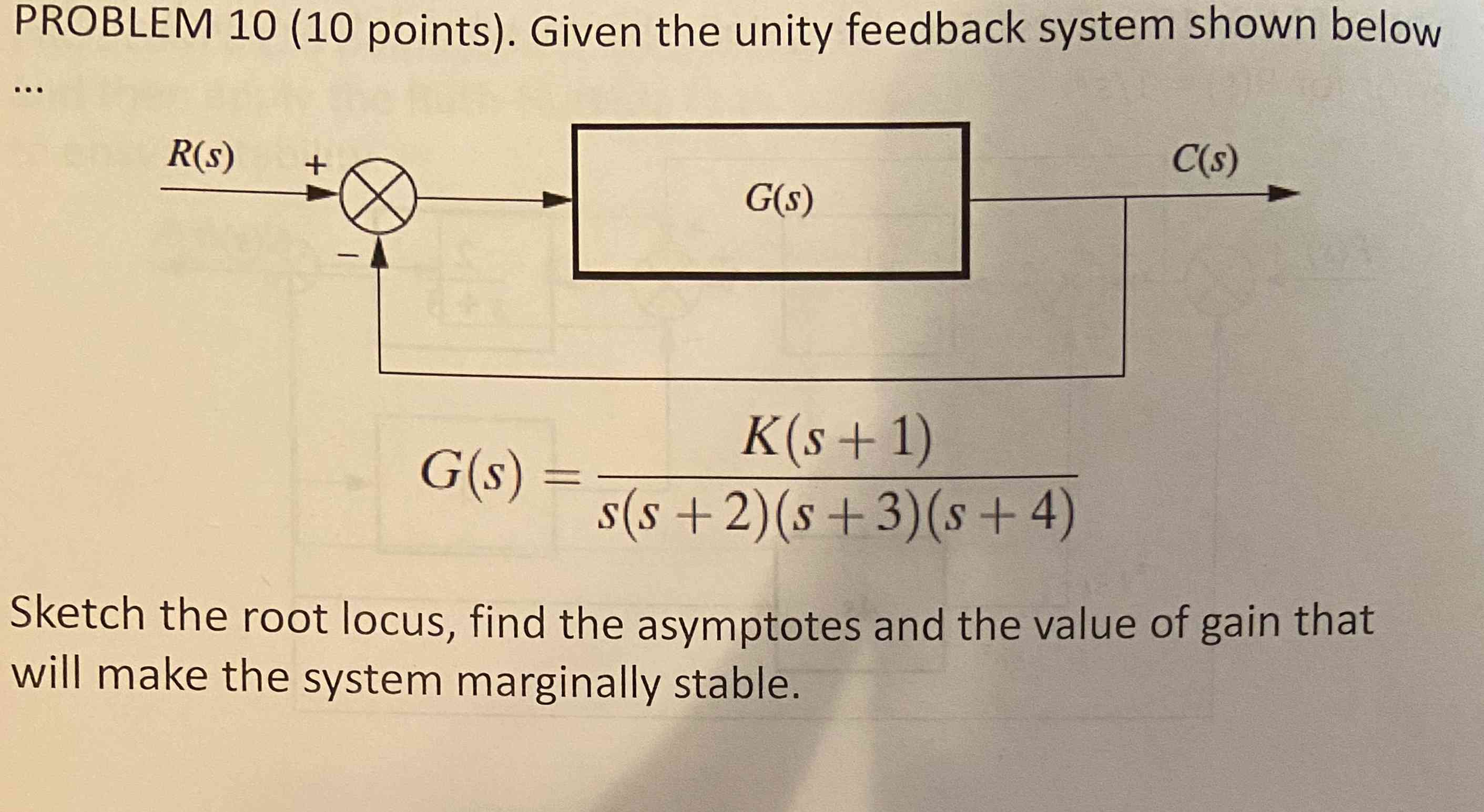 Solved PROBLEM 10 (10 ﻿points). ﻿Given the unity feedback | Chegg.com