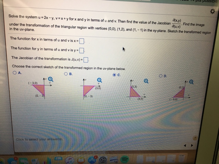 Solved Solve the system u = 2x - y, v = x + y for x and y in | Chegg.com