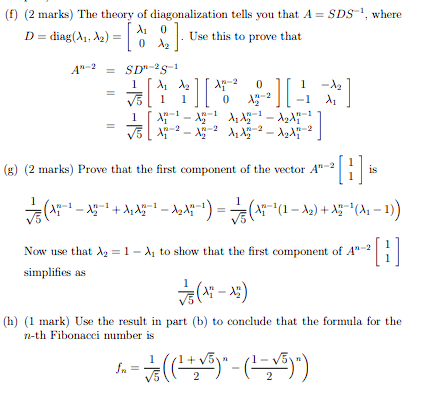 Solved (f) (2 ﻿marks) ﻿The theory of diagonalization tells | Chegg.com