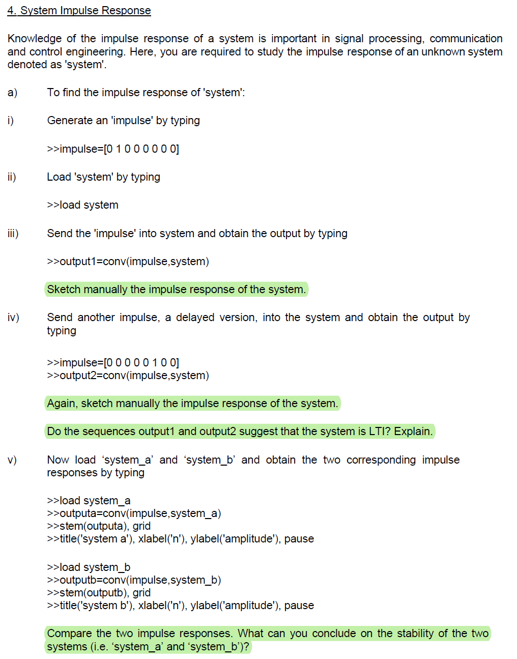 4. System Impulse Response Knowledge of the impulse | Chegg.com