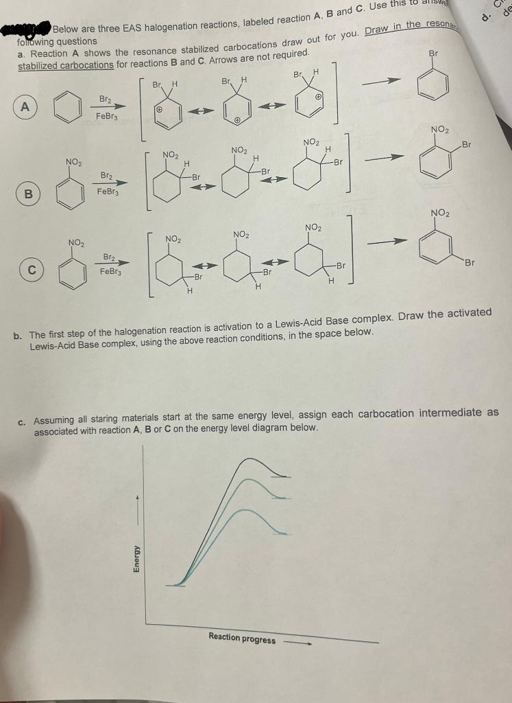 Below are three EAS halogenation reactions, labeled | Chegg.com