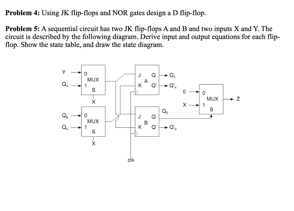 Solved Problem 4: Using JK flip-flops and NOR gates design a | Chegg.com