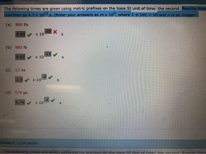 Solved The following times are given using metric prefixes | Chegg.com