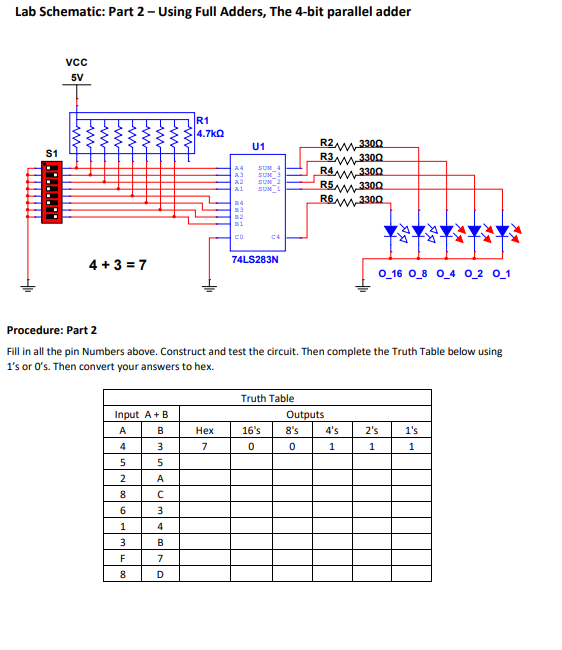 Solved Lab Schematic: Part 2-Using Full Adders, The 4-bit | Chegg.com